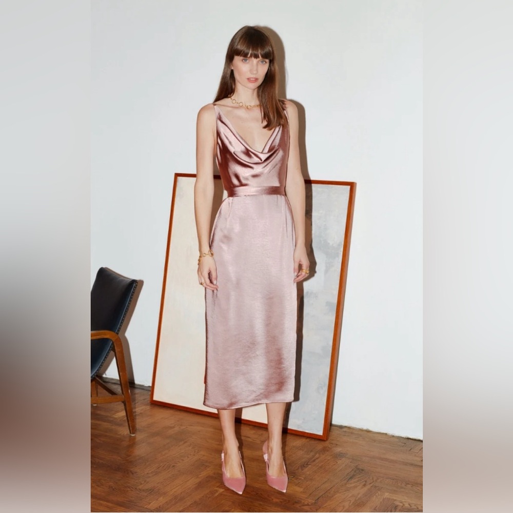 Undress Kamea Pinky Nude Satin Open Back Midi Dress M Gem
